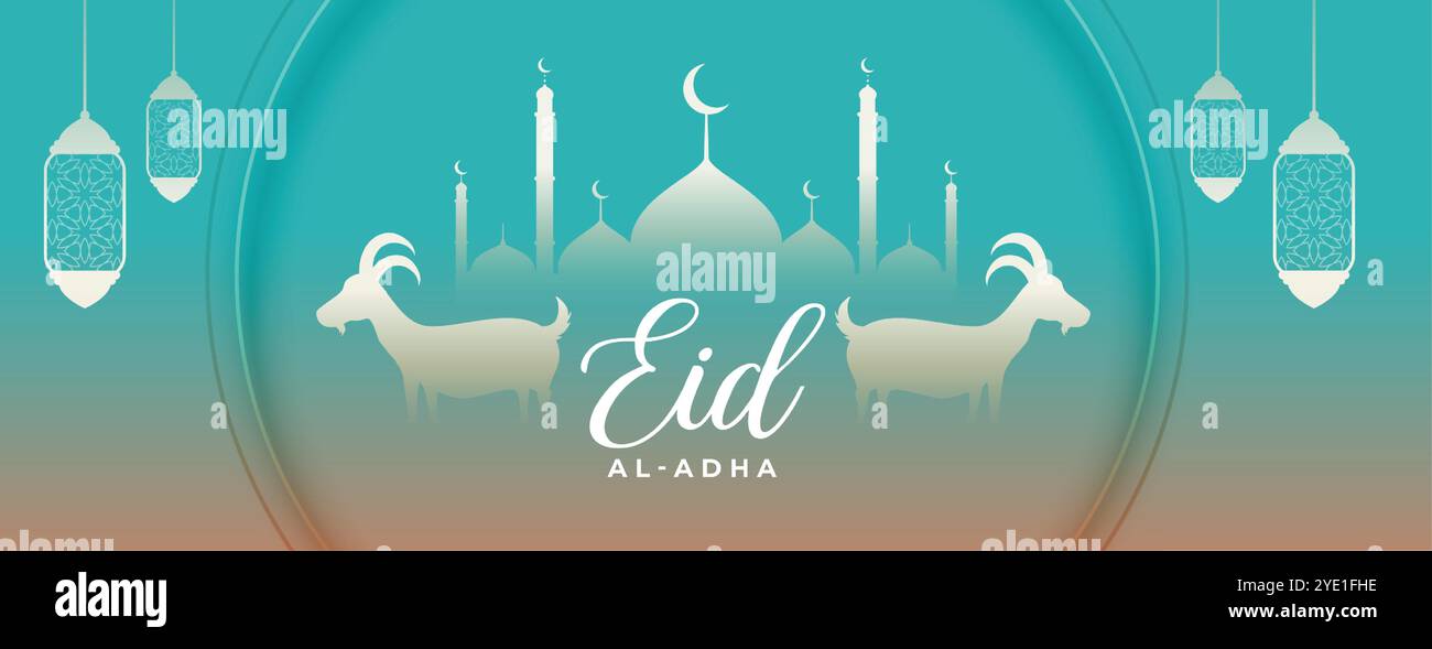 islamic bakrid eid al adha mubarak with lantern and goat banner Stock ...