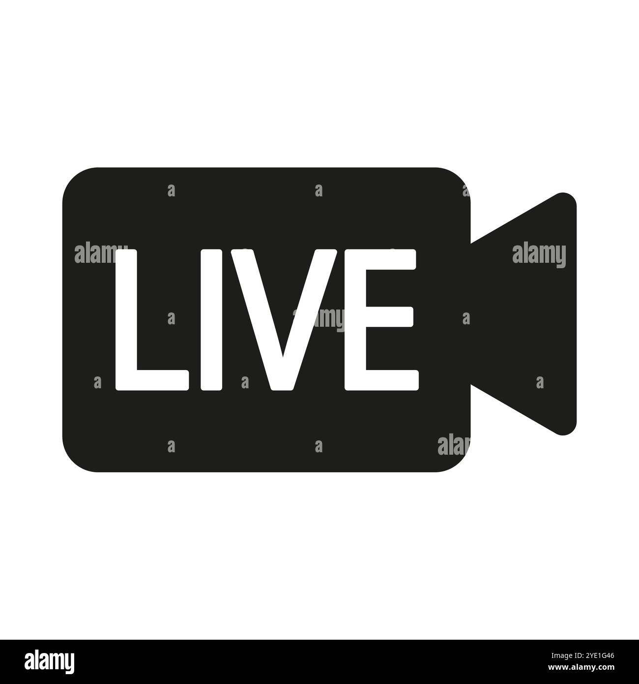 Live streaming icon. Bold live symbol. Camera shape graphic. Black and ...