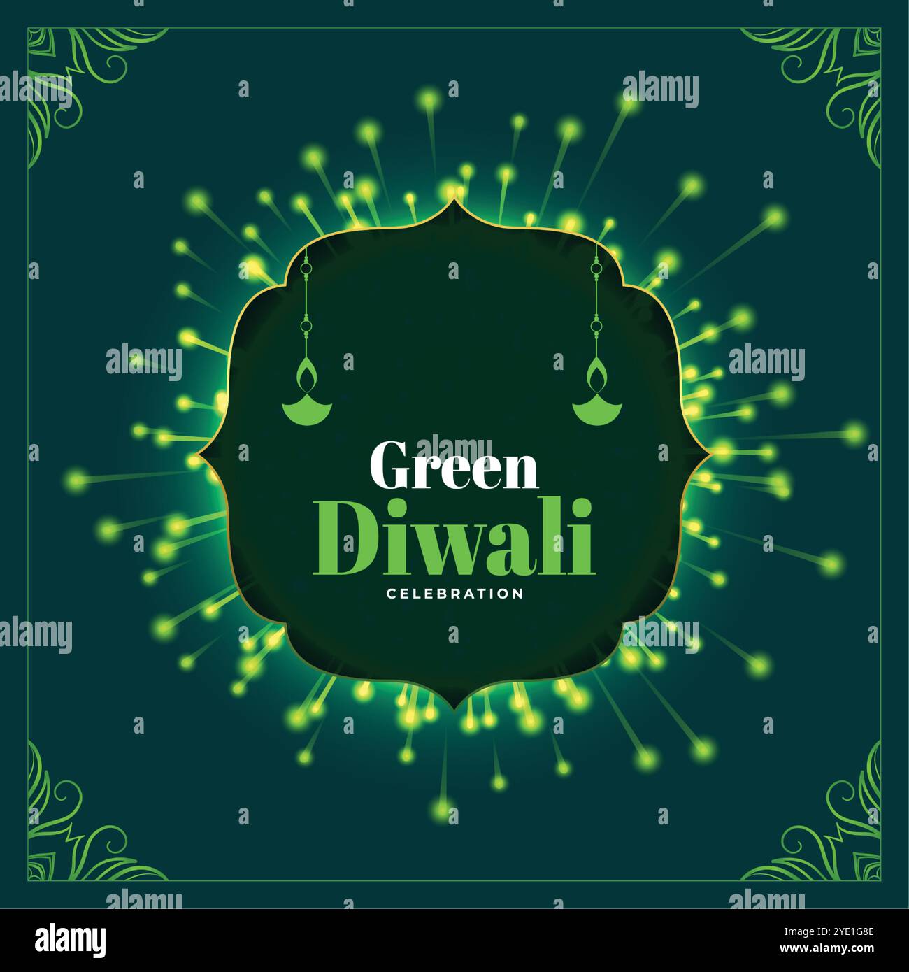 happy eco diwali celebration background with green firework design ...
