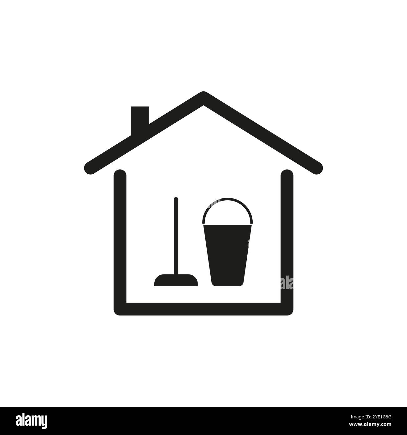 Cleaning tools icon. House shape symbol. Mop and bucket vector. Black ...