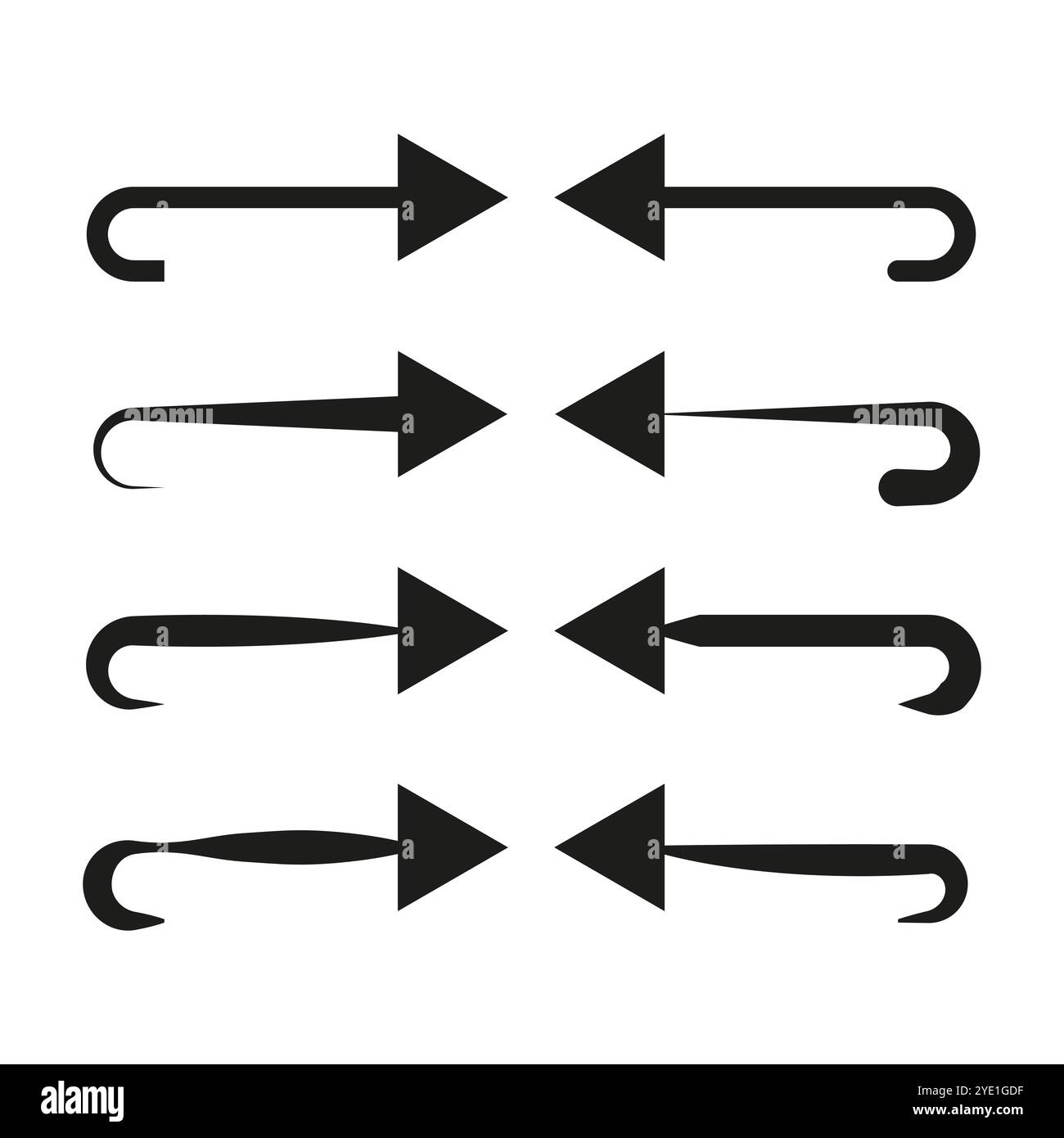 Decorative arrow set. Black hook shapes. Geometric arrowheads ...