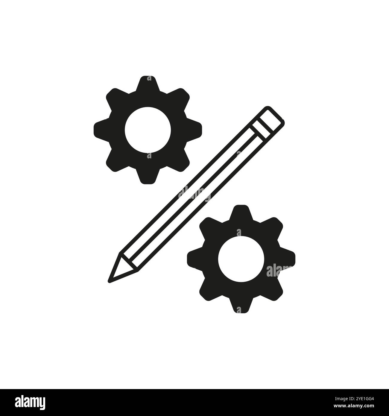 Pencil and gears. Engineering tool icon. Design process symbol. Vector ...