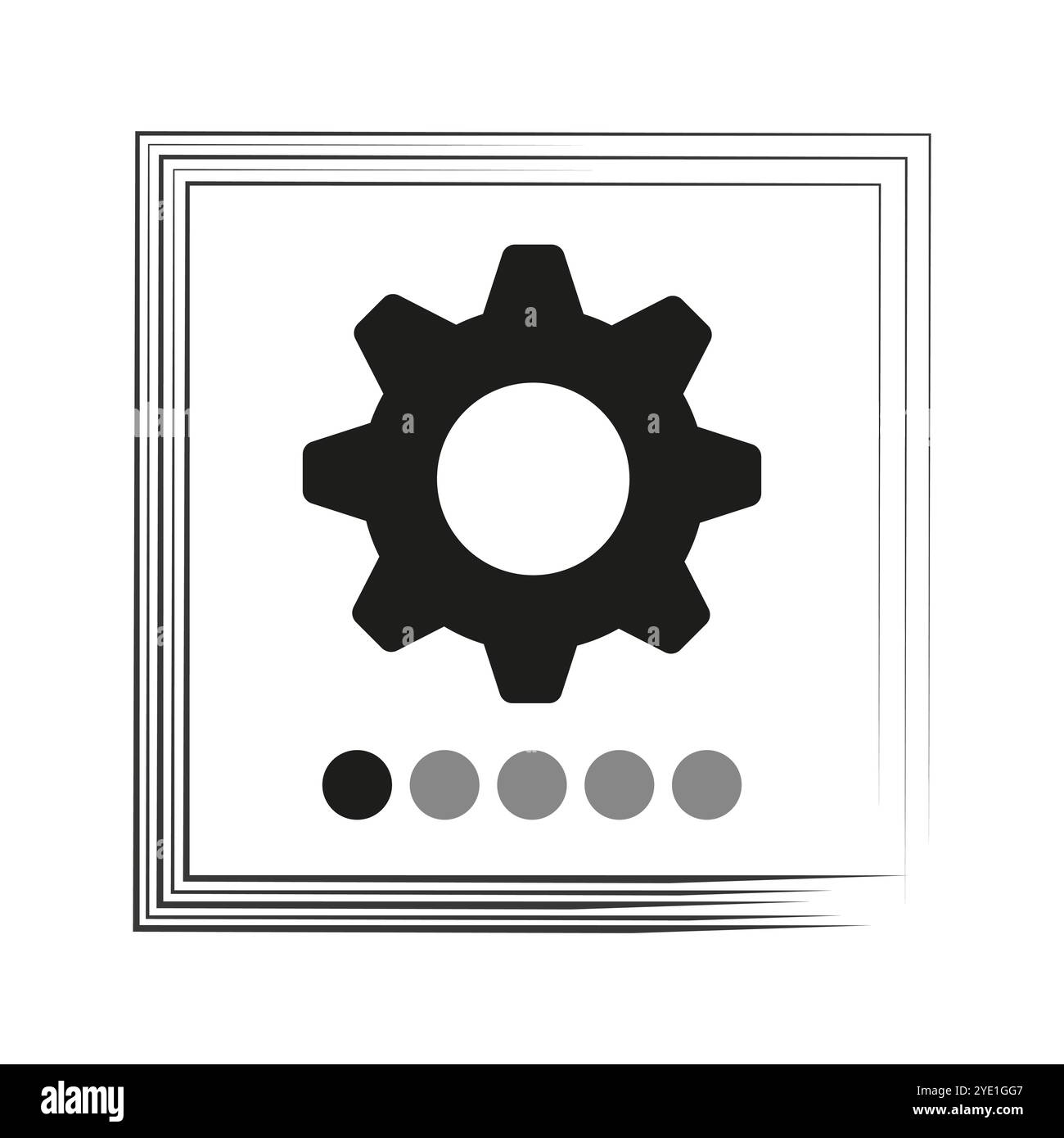 Gear icon in frame. Black cogwheel symbol. Modern grayscale color ...