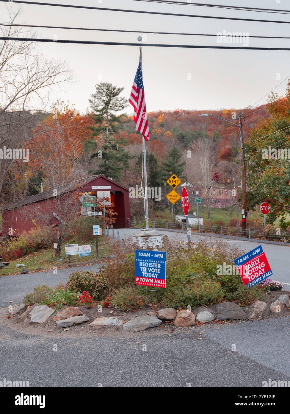Signs for early voting hours for the US 2024 general elections in rural ...