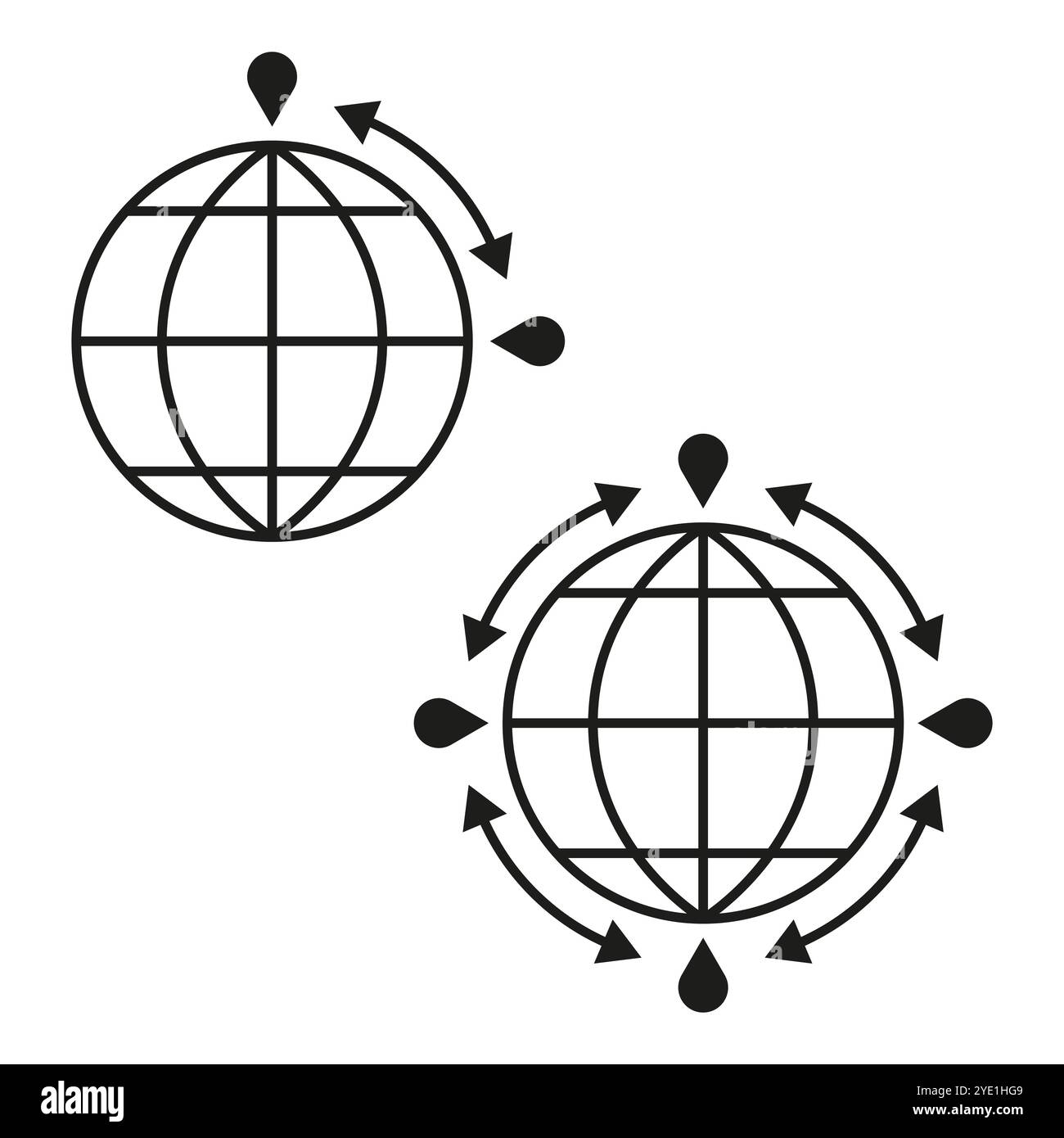 Global navigation icons. Globe with location markers. Directional ...