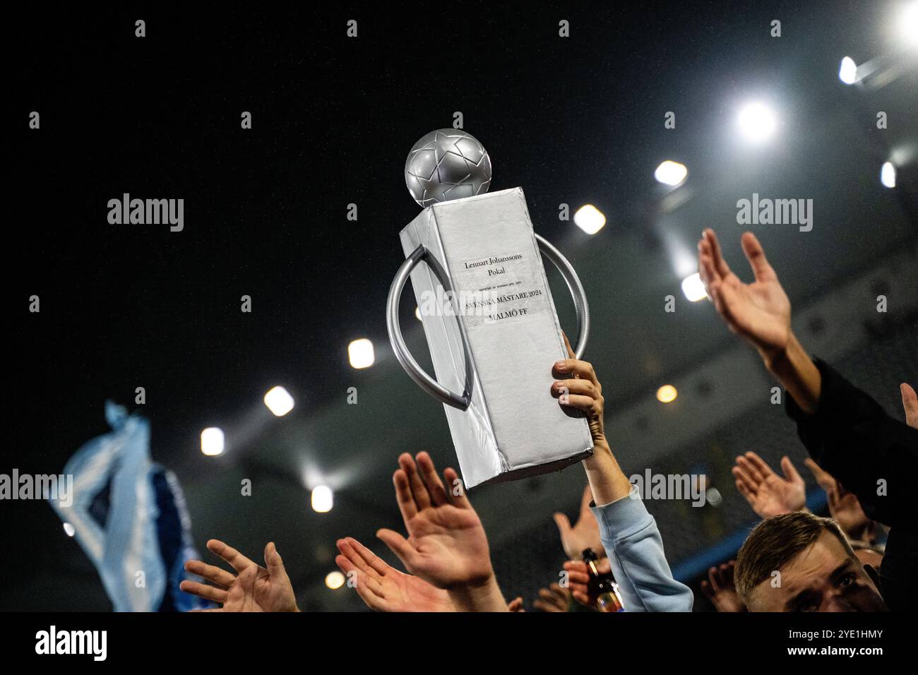 Malmoe, Sweden. 28th, October 2024. Football fans of Malmoe FF seen in ...