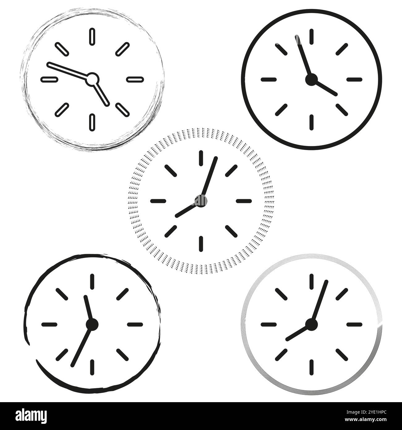 Clock face icons. Minimalist time symbols. Circular clock outlines ...
