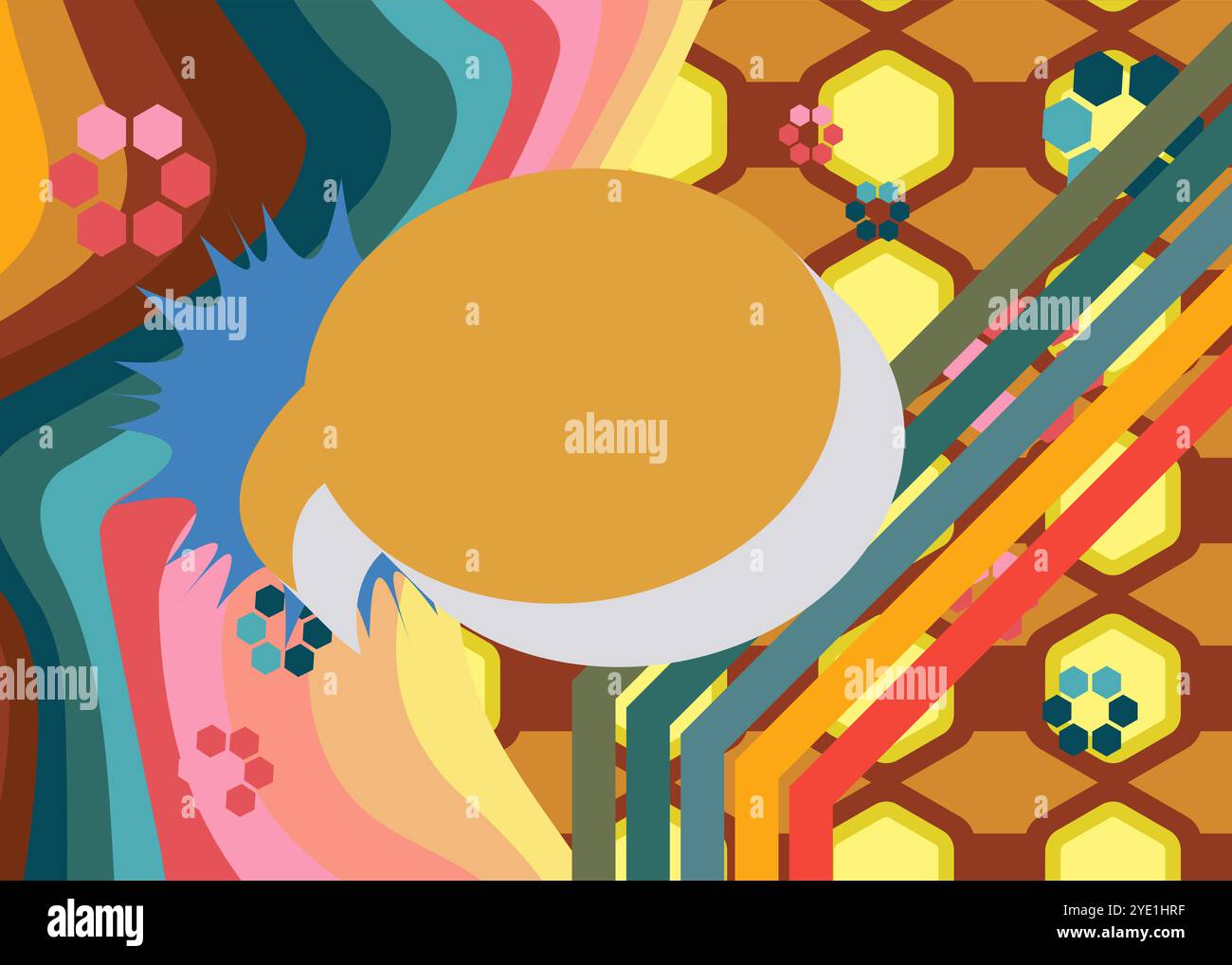 Retro 70s Background with Speech Bubble. Groovy Communication 1970s art ...