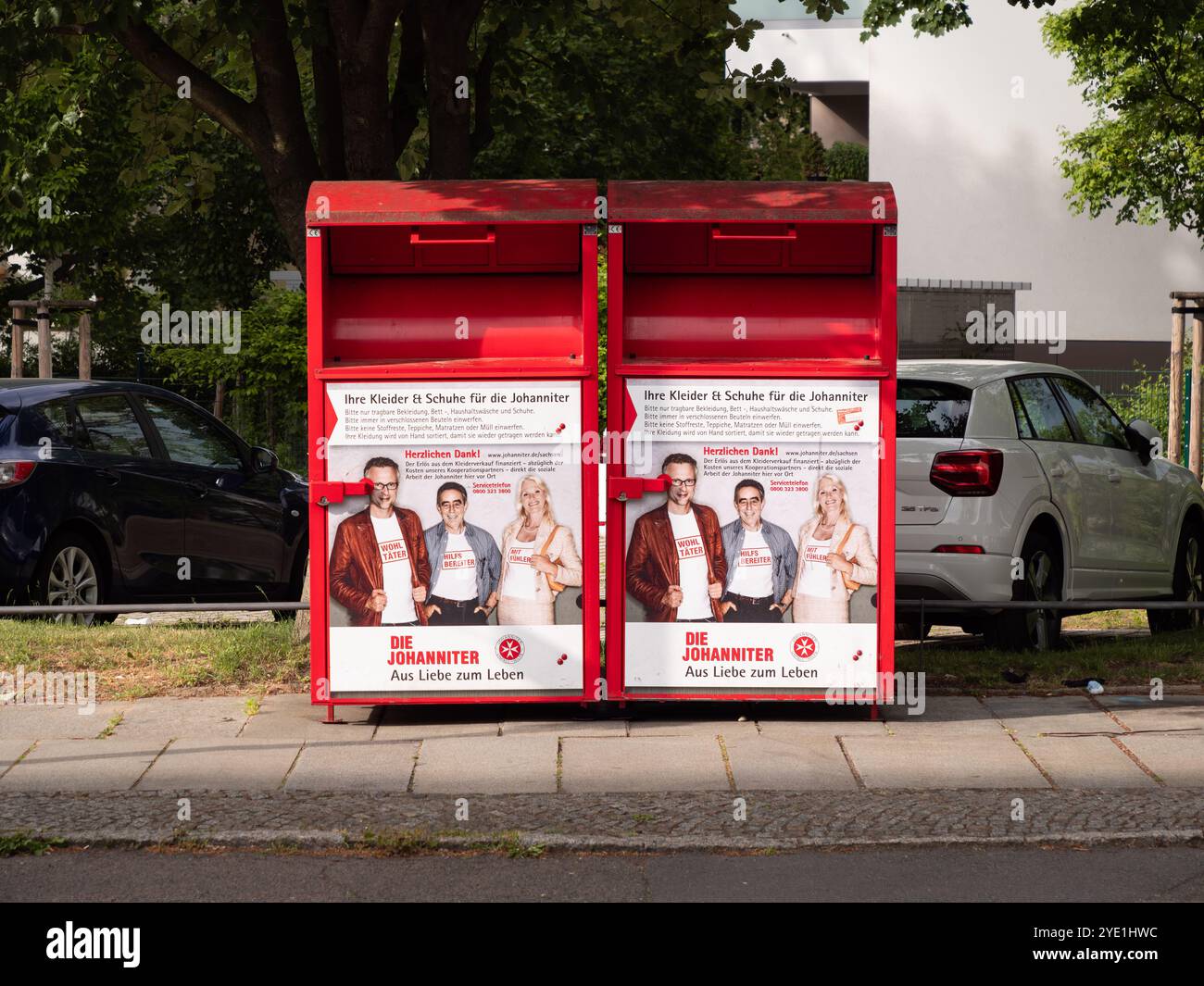 Old clothes container to collect used clothings. The Christian relief organization "Die ...