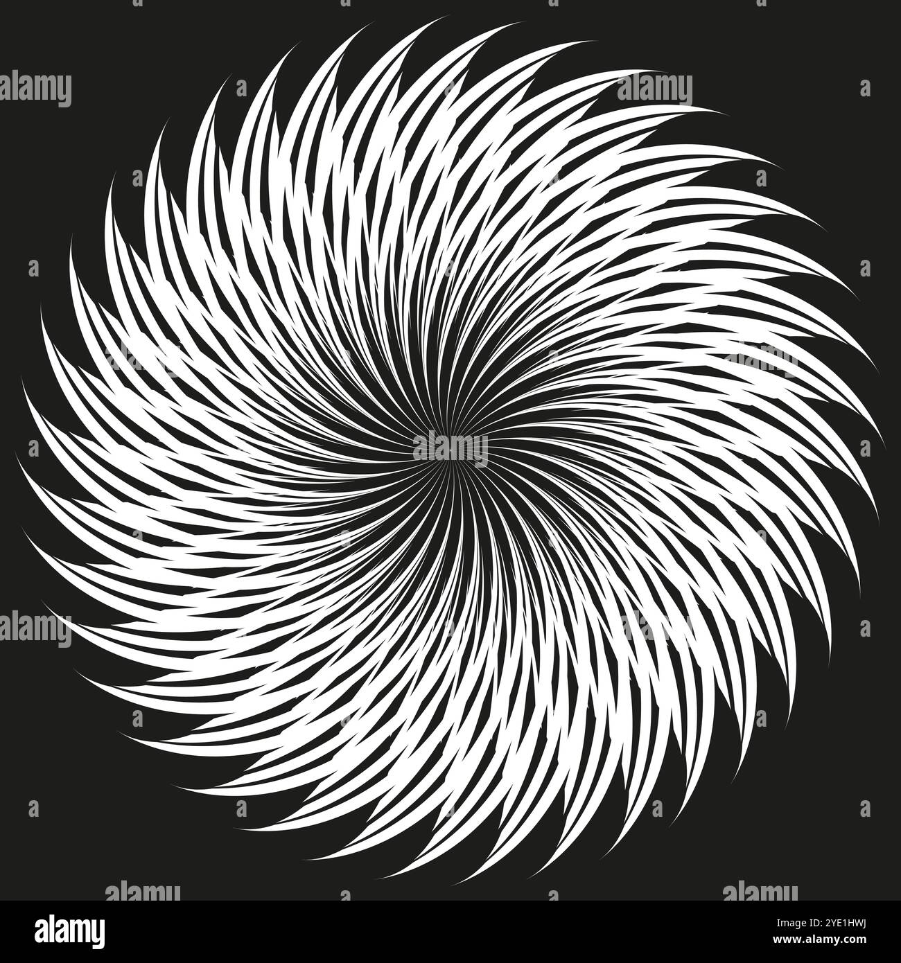 Abstract spiral pattern. Sharp white spikes. Rotating radial design. Vector geometric shape ...