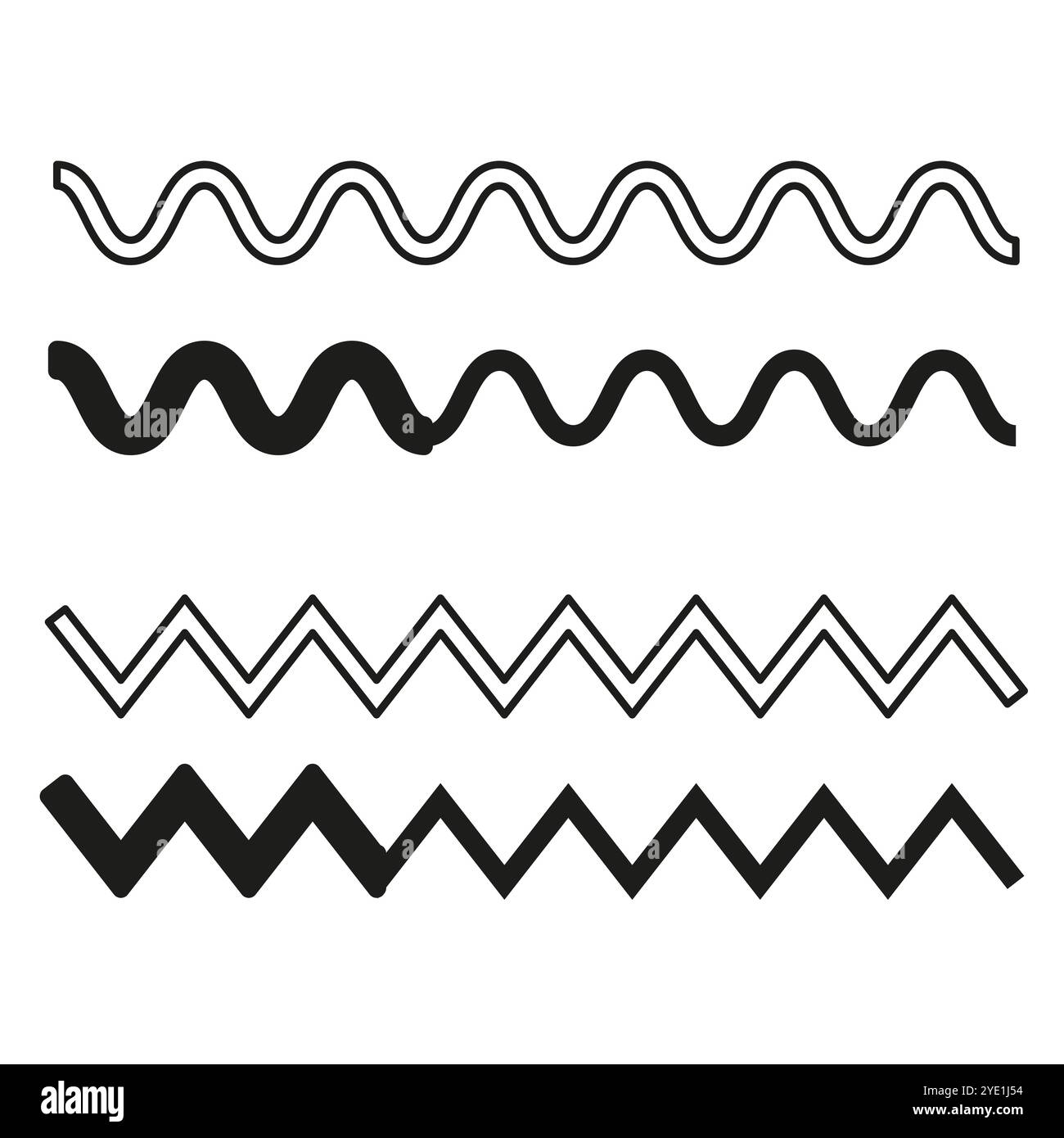 Wavy And Zigzag Lines Set Various Line Patterns In Bold And Outline Styles Abstract Line