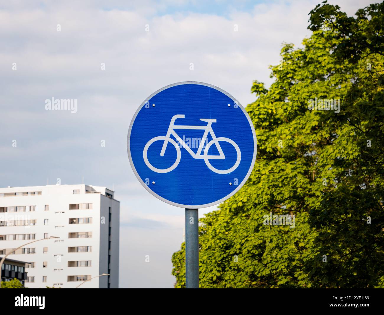 Bicycle path traffic sign in Germany. Close up of the cycle icon on a ...