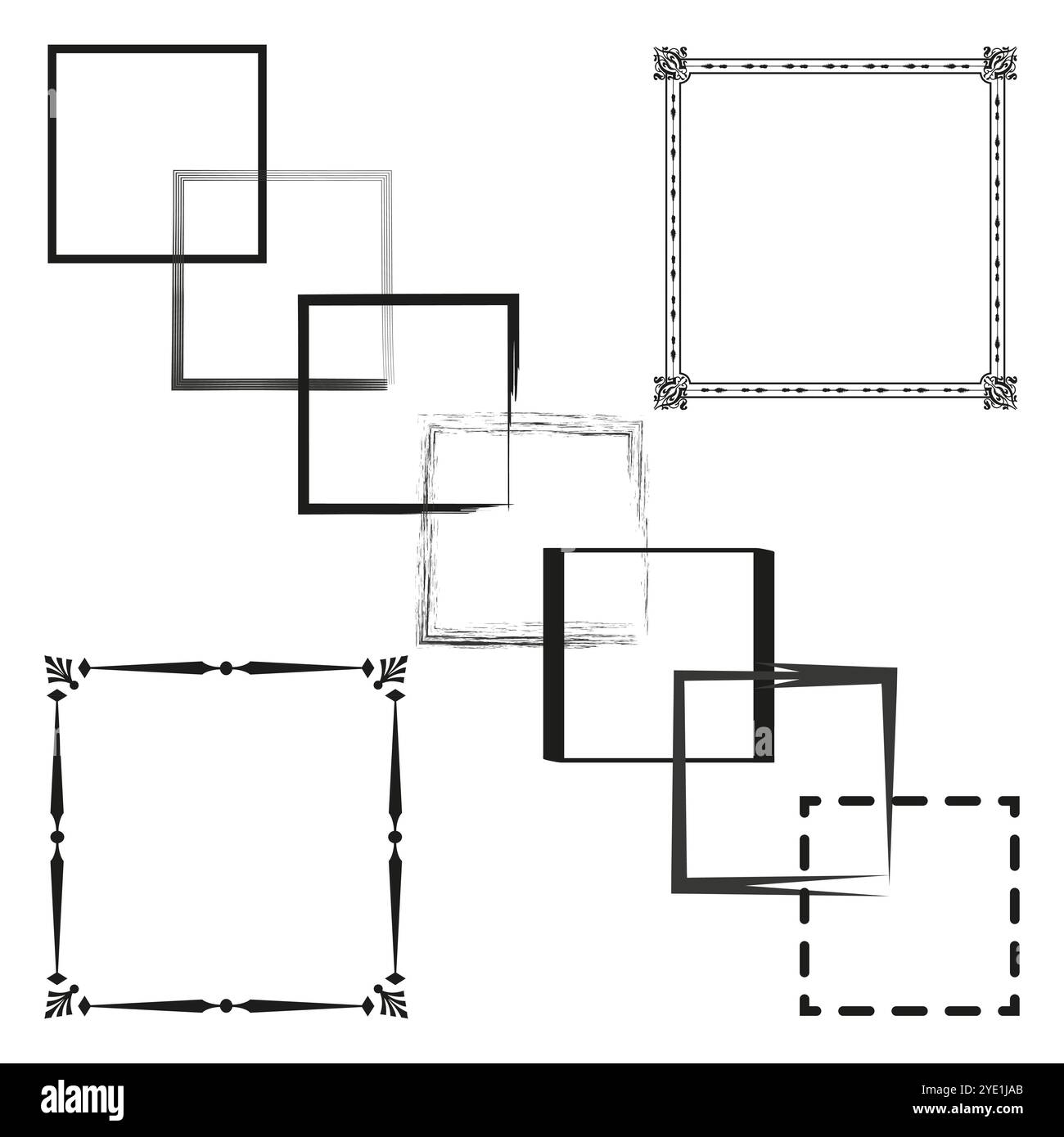 Square frame shapes. Decorative corner elements. Grunge frame outlines ...