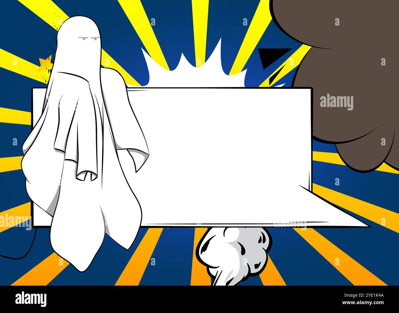 Cartoon Ghost with blank speech bubble, comic book Halloween background ...