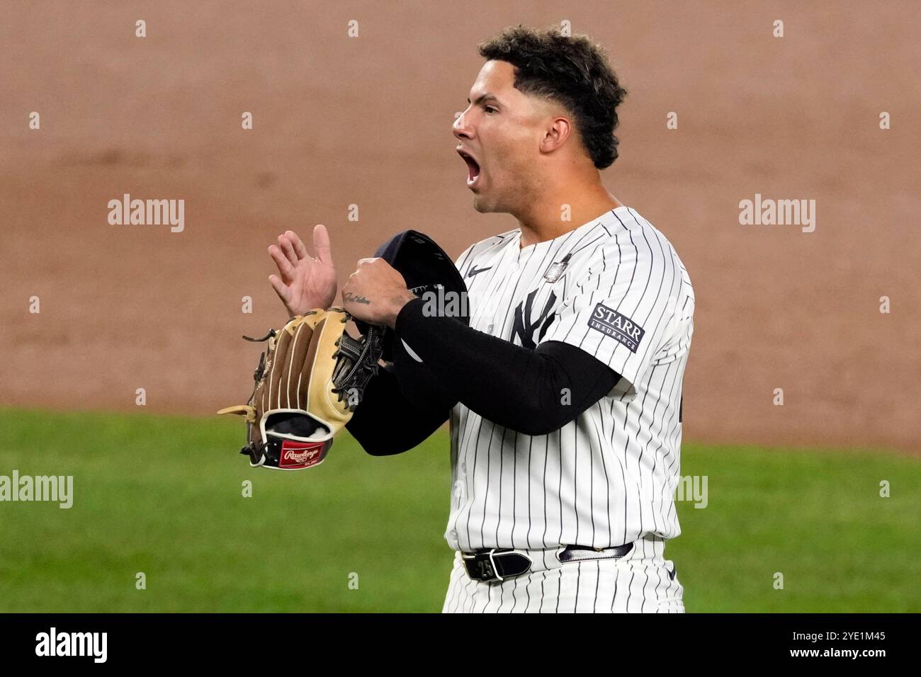 New York Yankees' Gleyber Torres yells toward home plate umpire Mark ...