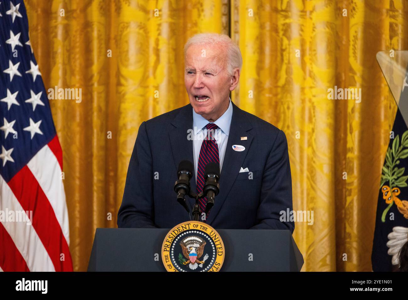 US President Joe Biden gives remarks at a Diwali celebration in the ...