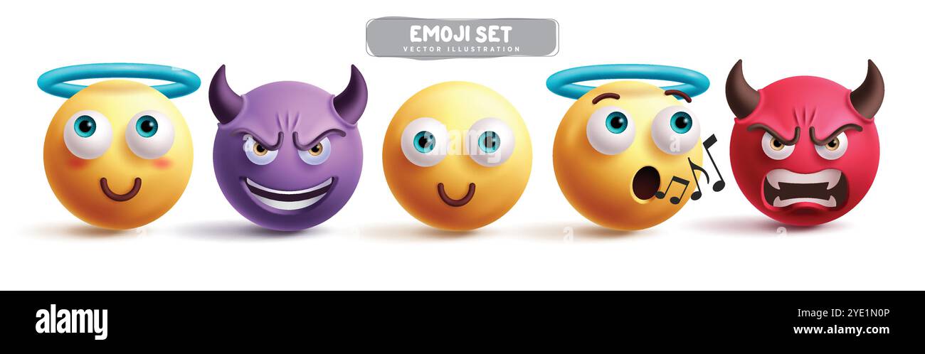 Emojis characters emoticon vector set. Emoji 3d character in angel ...