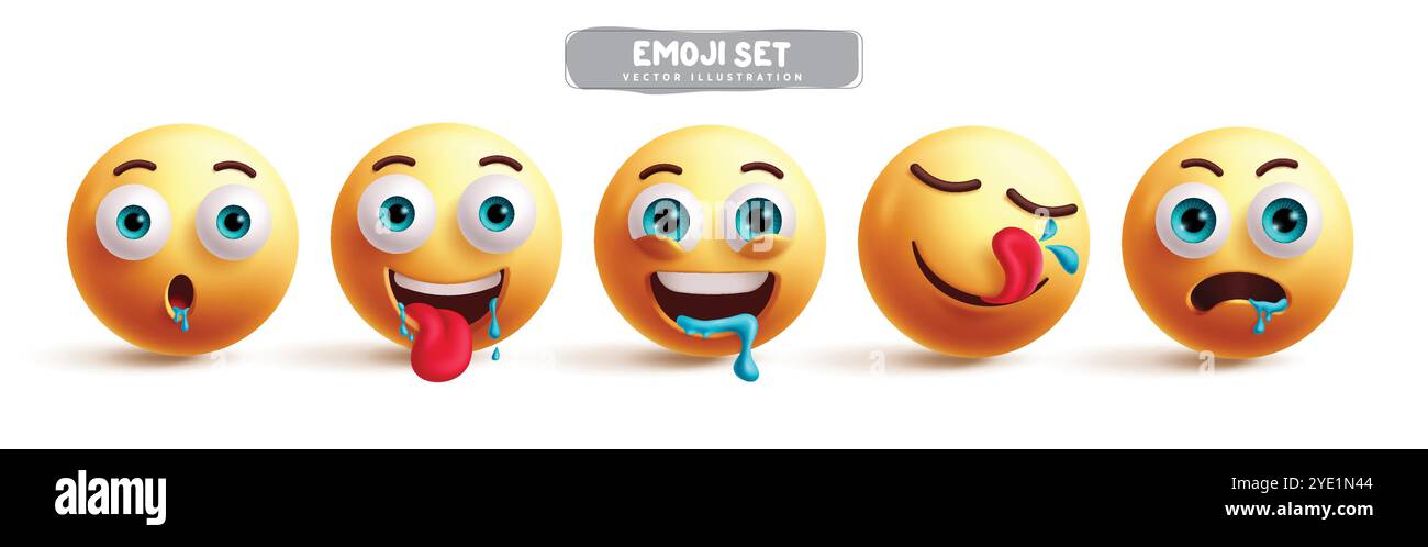 Emoji hungry emoticon characters vector set. Emojis 3d character in ...