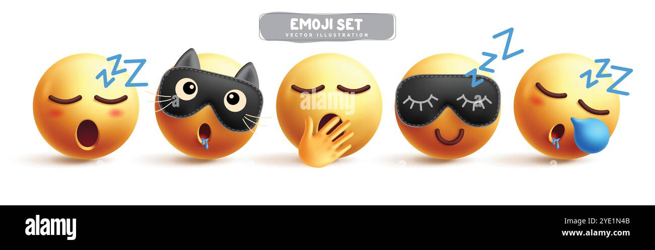 Emojis sleepy characters emoticon vector set. Emoji 3d character like ...