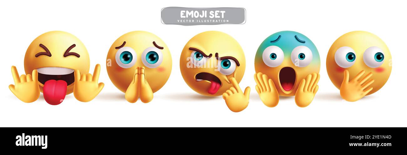 Emojis characters emoticon vector set. Emoji 3d character like cool, pleading, begging, teasing ...