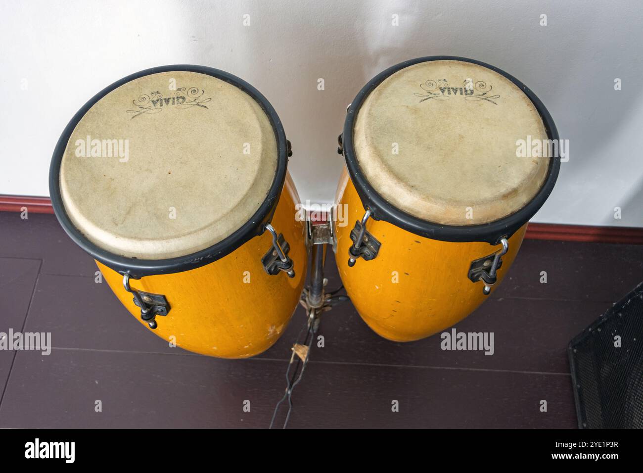 BANGKOK, THAILAND, MAR 10 2024, Big yellow bongos set on a stage Stock ...