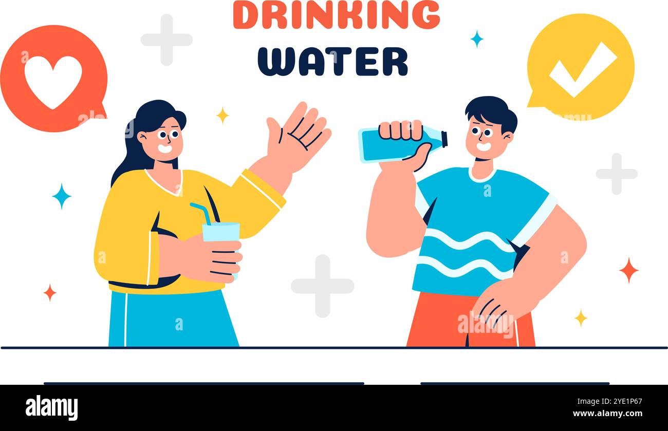 Vector Illustration of People Drinking Water from Plastic Bottles and ...