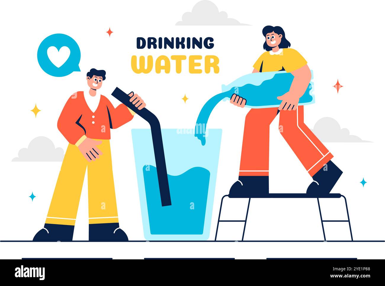 Vector Illustration of People Drinking Water from Plastic Bottles and ...