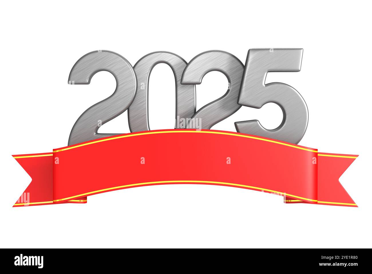 2025 new year with red ribbon on white background. Isolated 3D ...