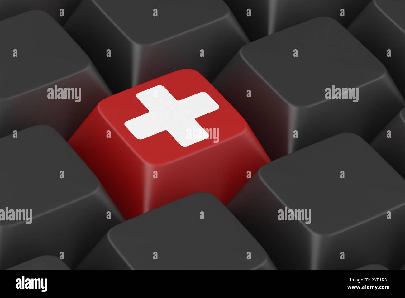 push red button with white cross. 3D illustration Stock Photo - Alamy