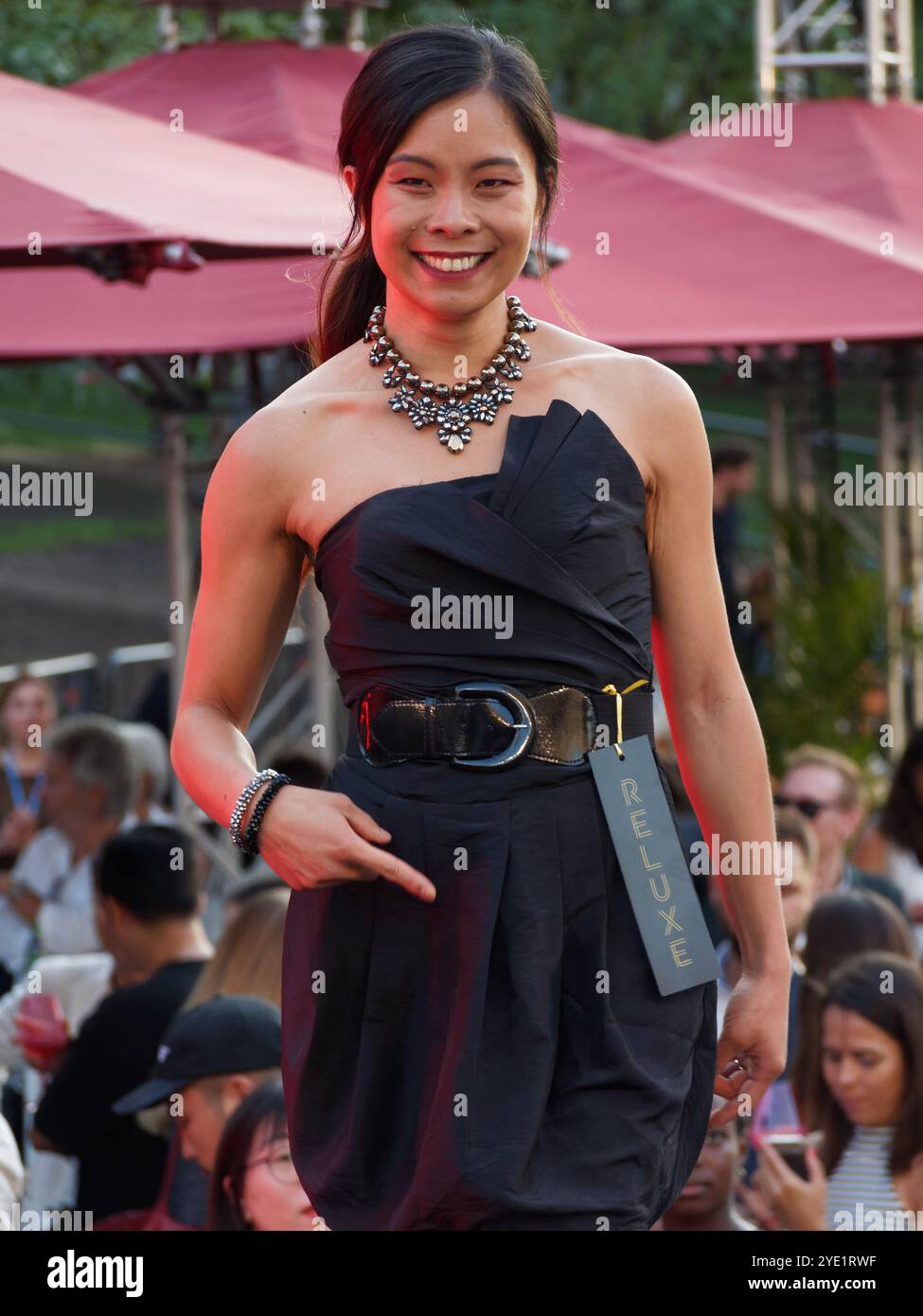 A model poses on the runway at the Reluxe fashion show held during the ...