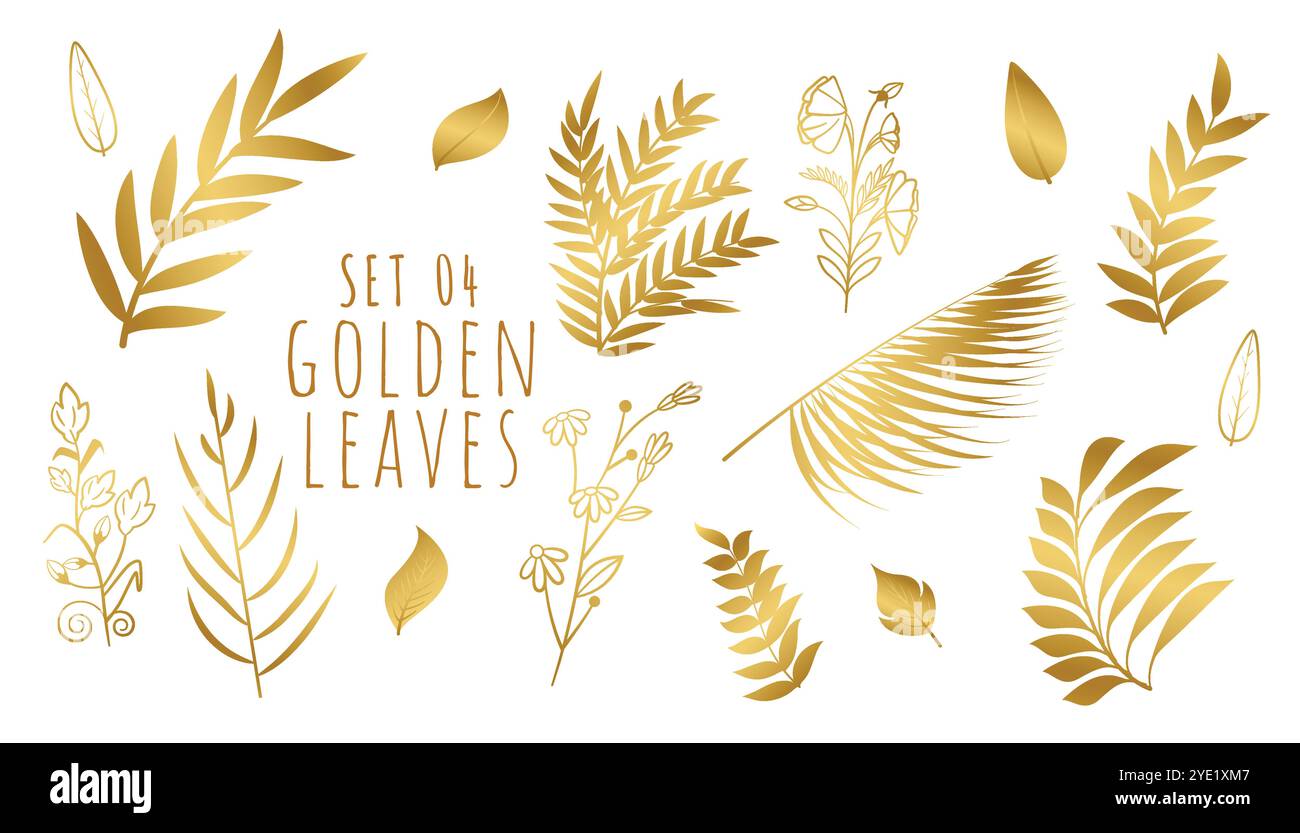 decorative golden botanical leaves collection Stock Vector Image & Art ...