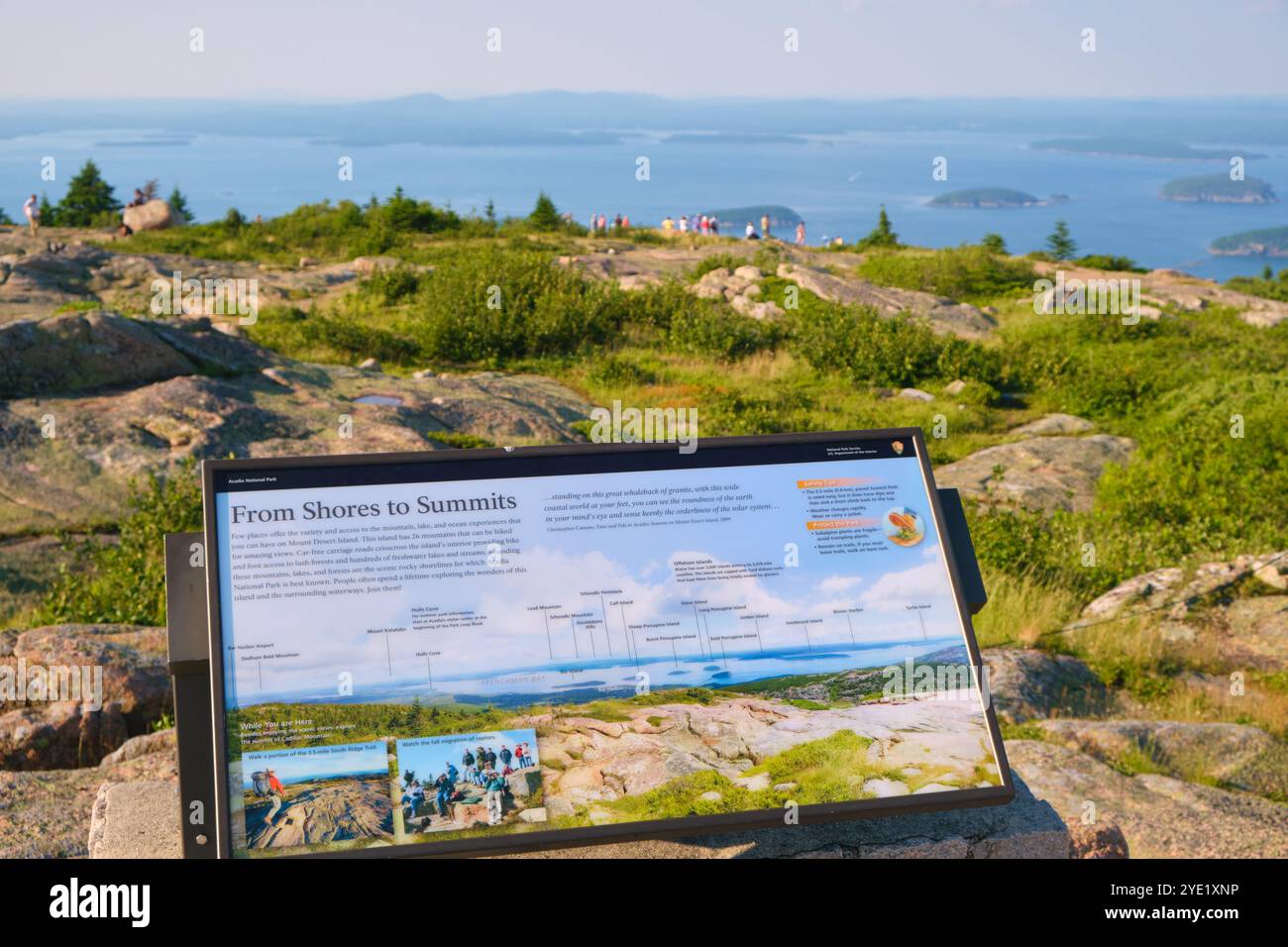 A guide, map of nearby islands, features. At Cadillac summit, Bar ...
