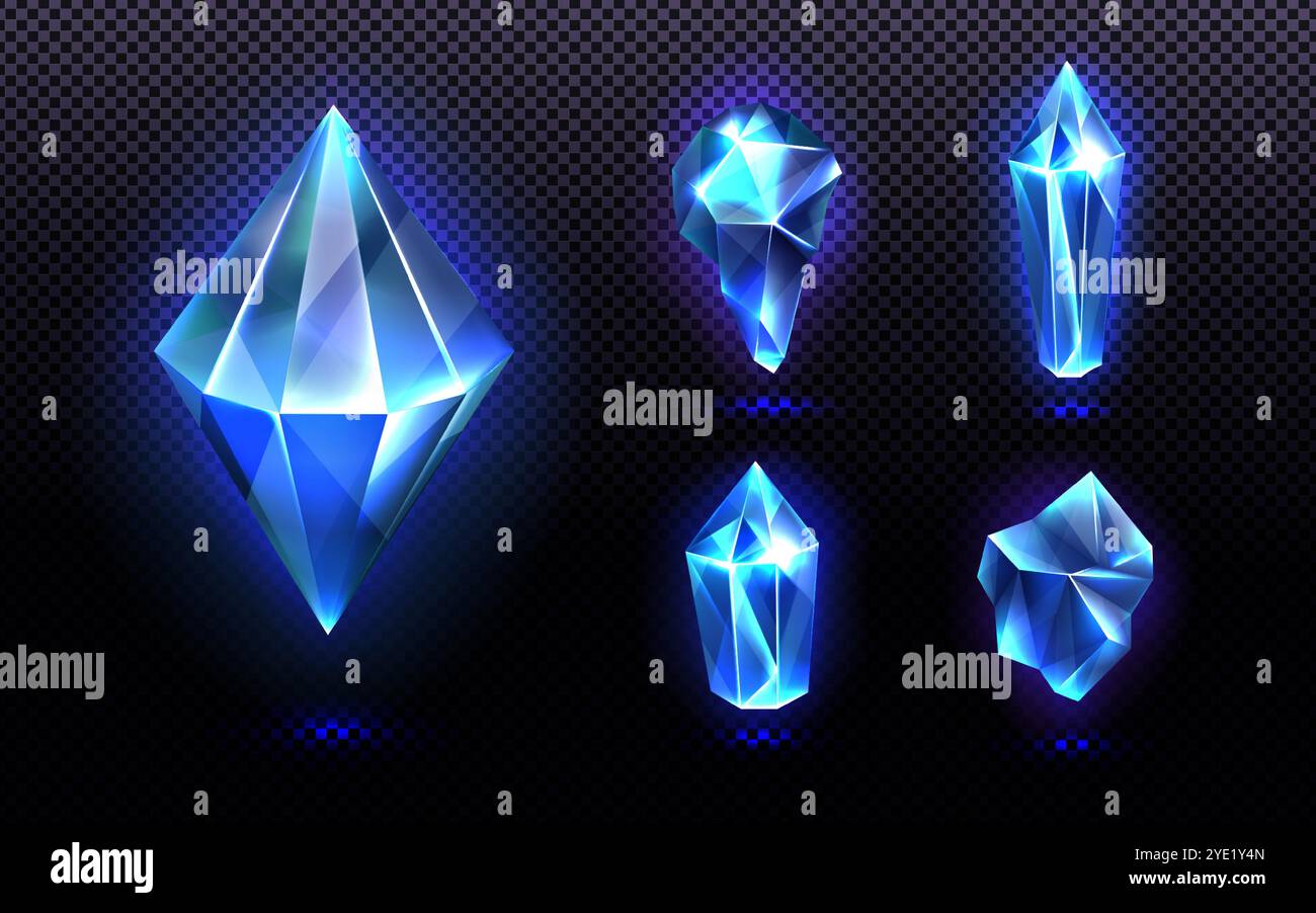 Blue crystal gem. Magic ice stone game ui vector icon. Sapphire jewel ...