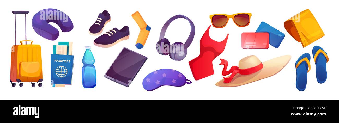 Travel stuff set isolated on white background. Vector cartoon ...