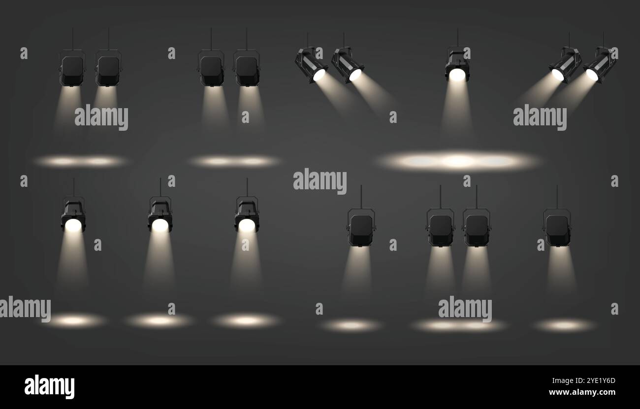 Professional stage spotlights with various beam configurations ...