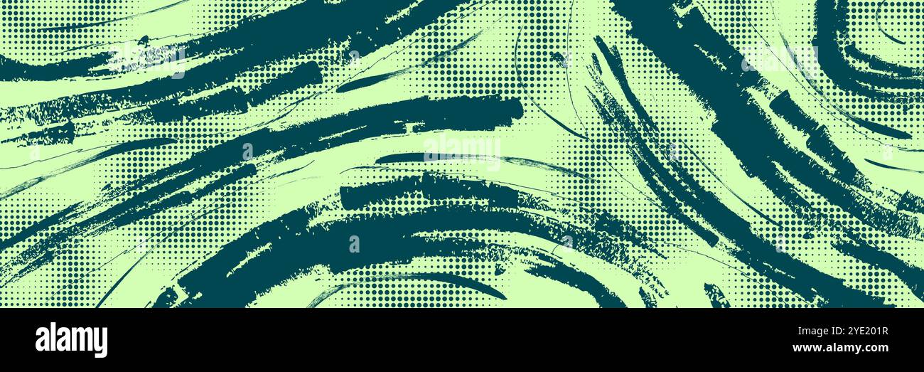 Abstract Brush Background with Green Brush Texture and Halftone Effect ...