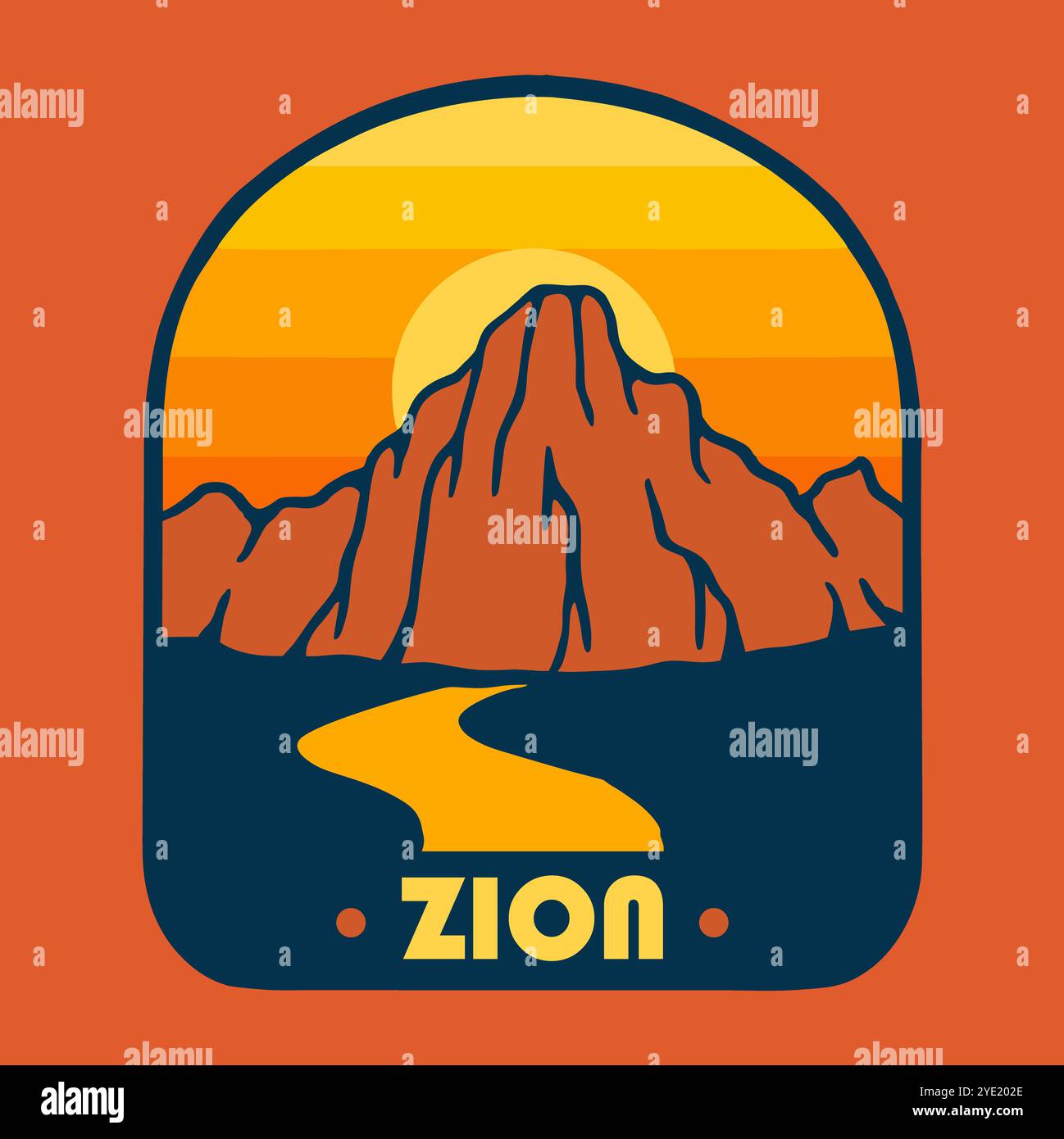 SUNSET ON ZION NATIONAL PARK BADGE LOGO DESIGN VECTOR ILLUSTRATION ...