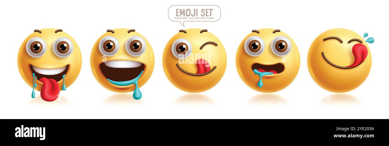 Emojis hungry 3d emoticon characters vector set. Emoticons facial ...