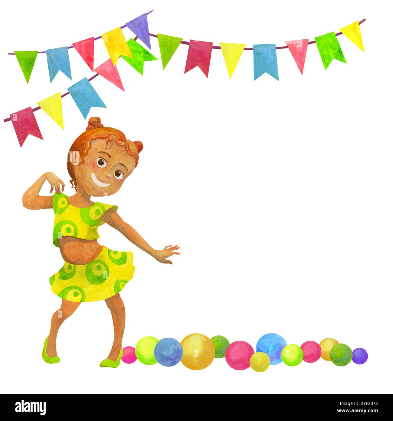 European Preteen girl dancing merrily at a party. Holiday or ...