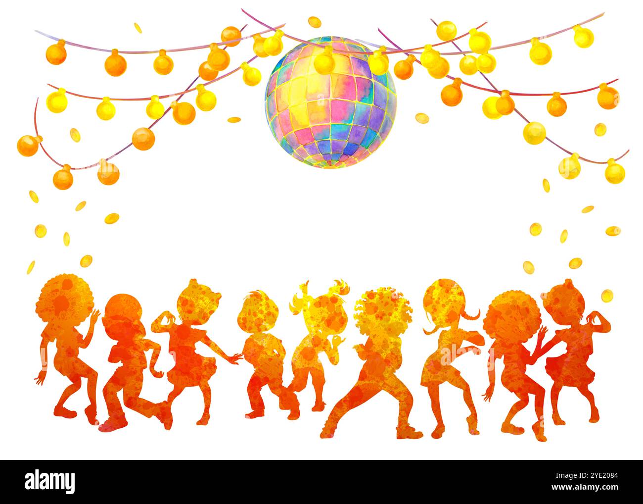 Border or frame with silhouettes of children dancing in a party ...