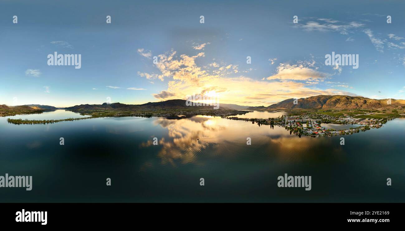 Osoyoos Lake, Haynes Point, and the City of Osoyoos on a summer evening ...