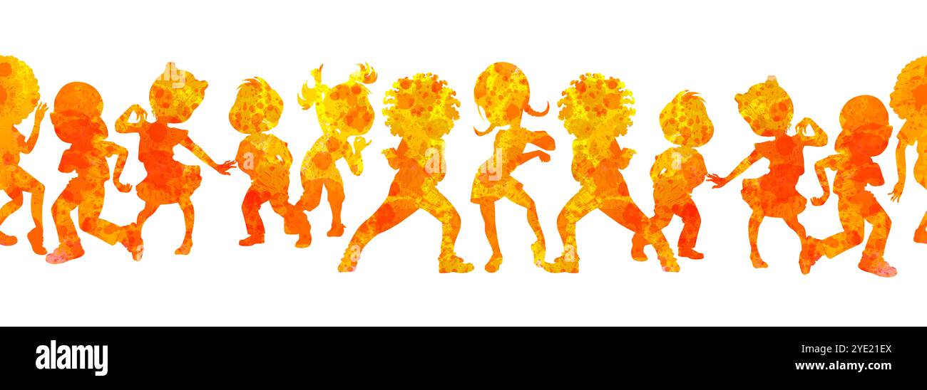 Seamless border or frame with silhouettes of school age children ...