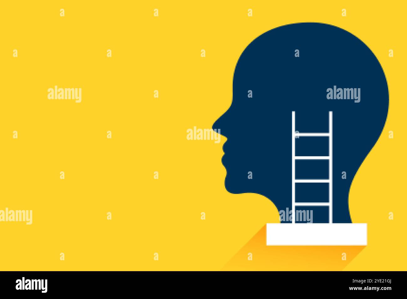 success concept with human head and ladder design on yellow background ...