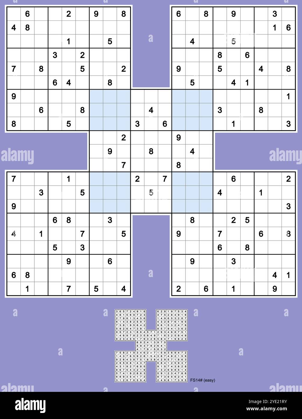 Samurai Sudoku, five overlapping sudoku puzzles. Full symmetry, 101 ...
