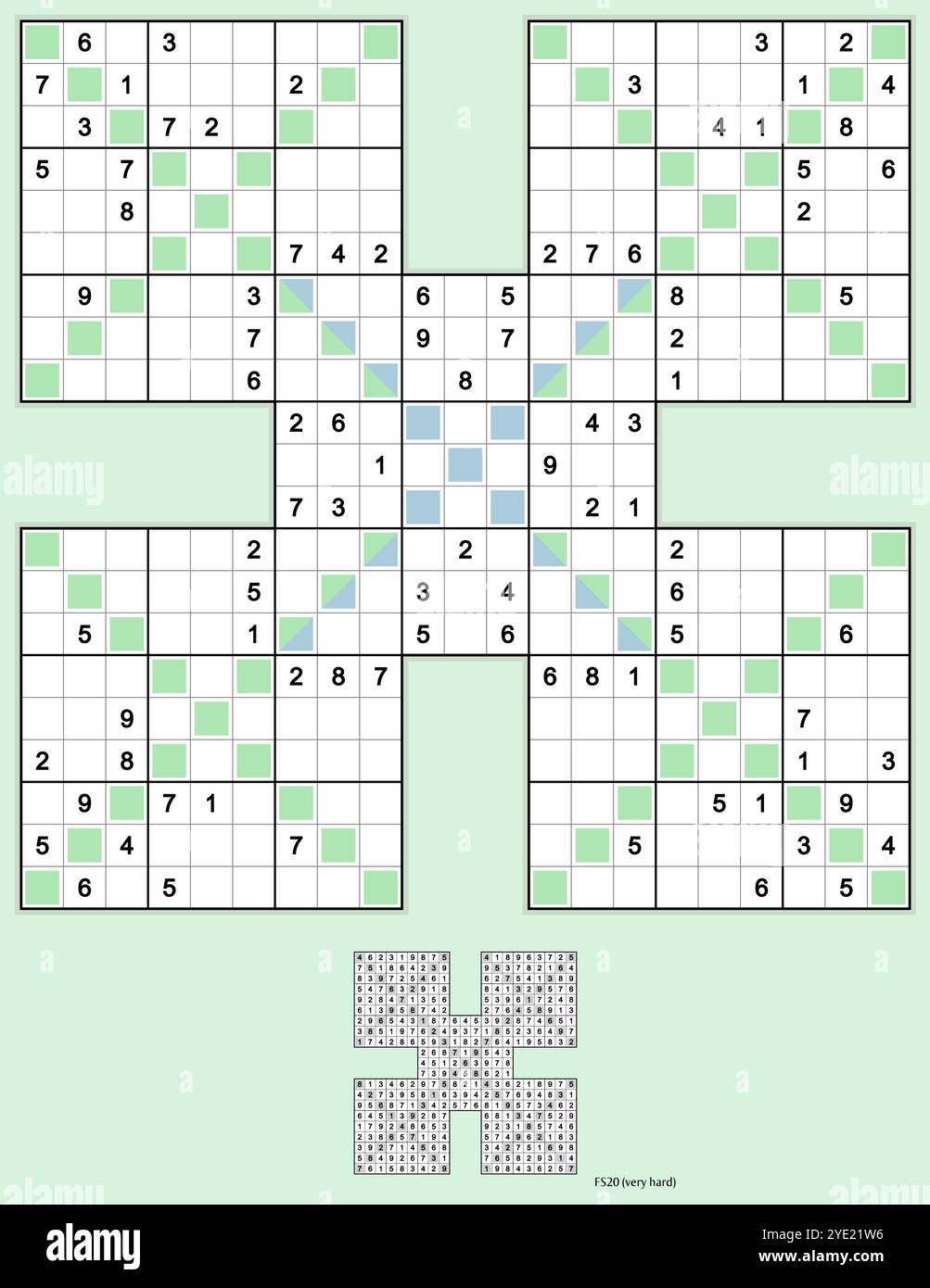 Samurai Sudoku with diagonal variant. Five overlapping diagonal sudoku ...