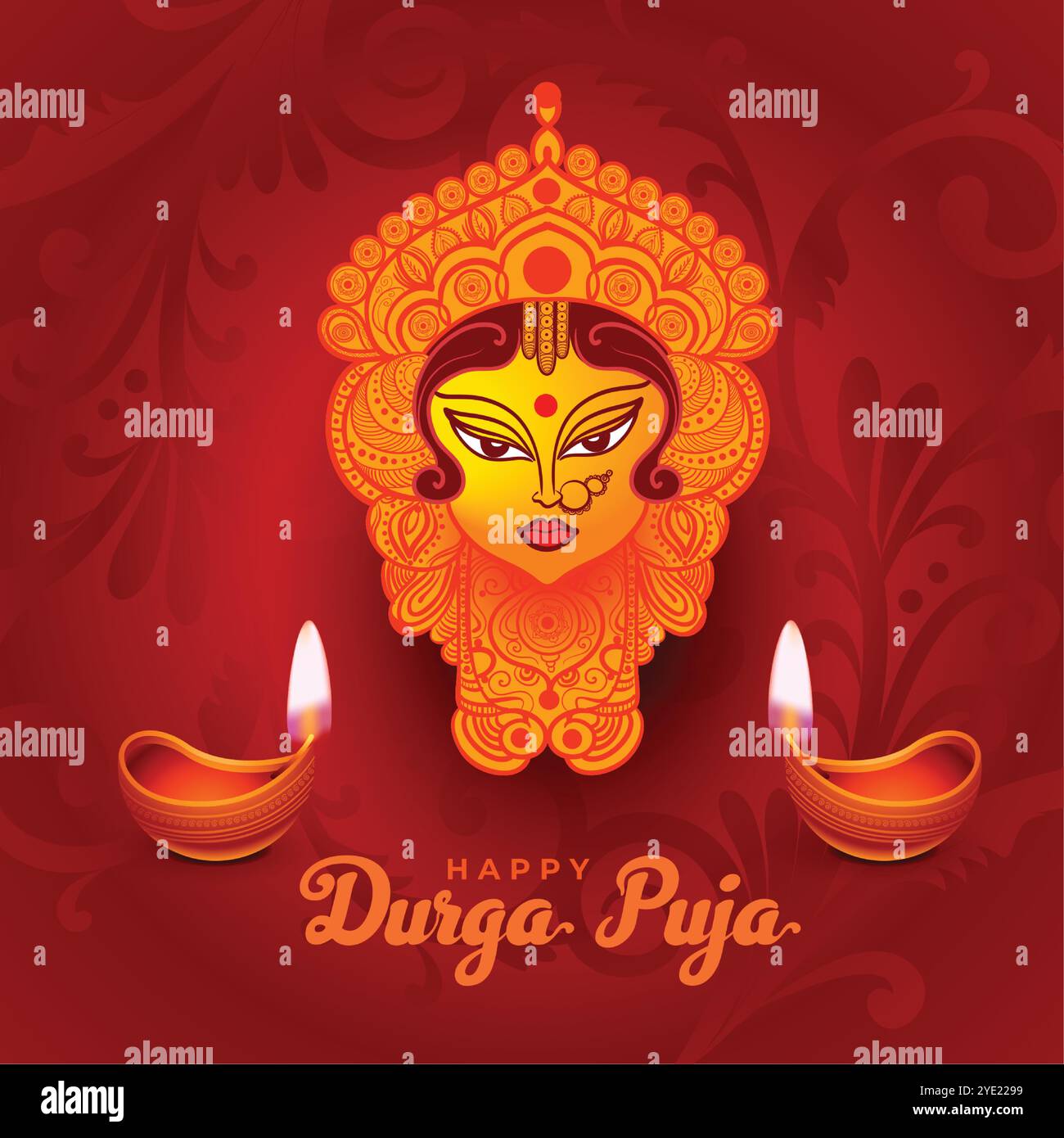 Happy durga pooja navratri festival holiday background with diya design ...