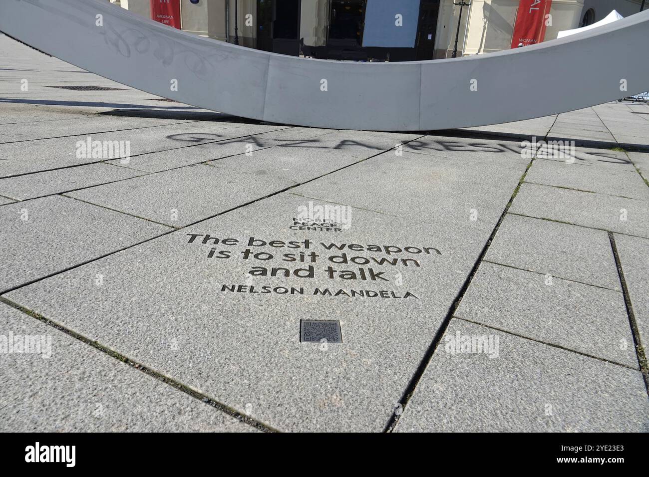 Oslo, Norway September, 2024 Saying of Nelson Mandela cast in stone ...