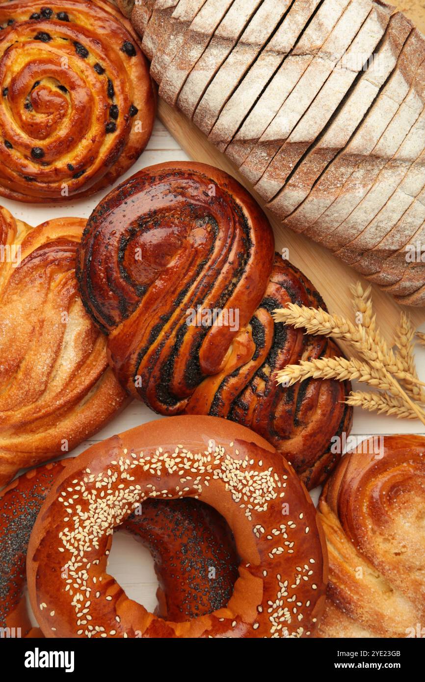 Bakery - various kinds of breadstuff. Bread rolls, bagel, sweet bun ...