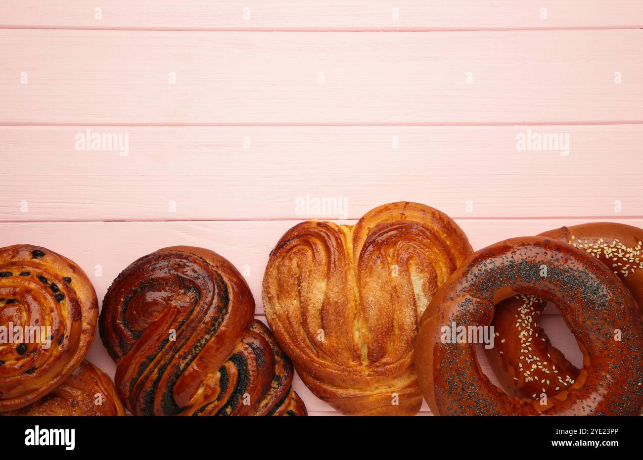 Bakery - various kinds of breadstuff. Bread rolls, bagel, sweet bun on ...