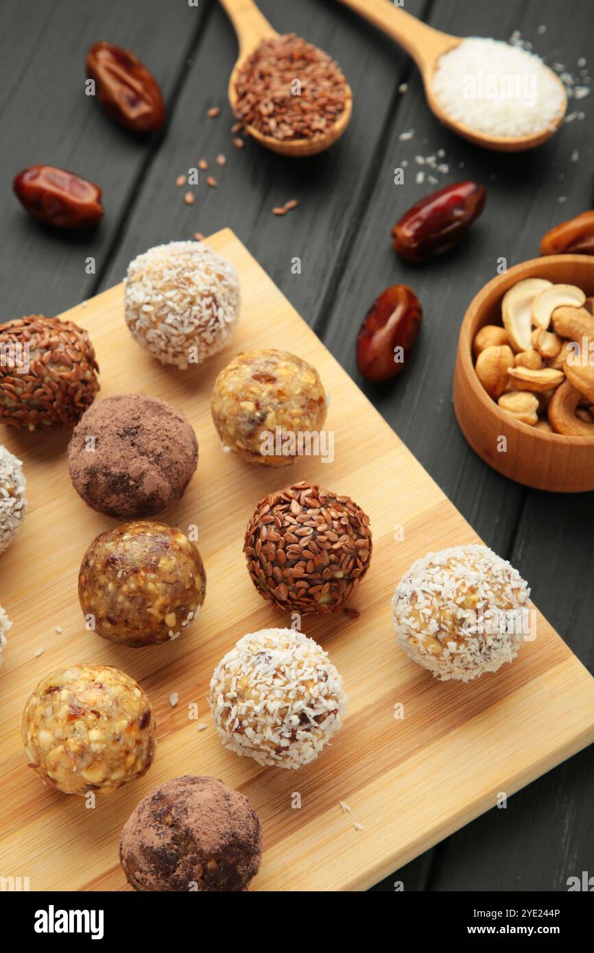 Healthy homemade energy balls with cranberries, nuts, dates and rolled ...